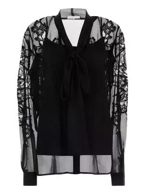 Costarellos Lace-panelled Silk Blouse - Black
