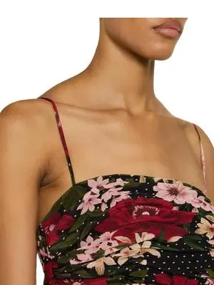 UNGARO Sybil Floral Polka Dot Draped Maxi Dress
