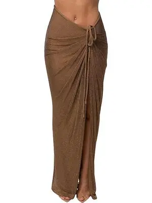 JLUXLABEL Noelia Metallic Slit Skirt Bronze