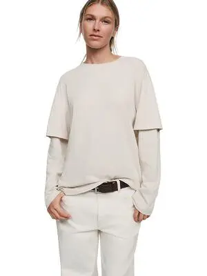 AGOLDE Lois 100% Cotton Layered Tee Bone