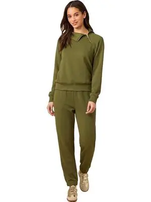 SOFTIES Dreamtech Zip Mock Neck With Pant Olive