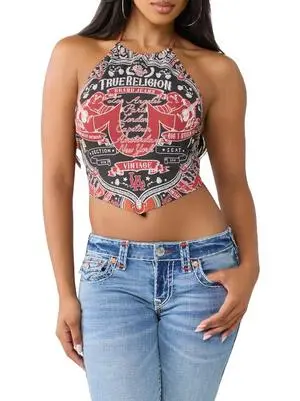 TRUE RELIGION BRAND JEANS Printed Buddha Halter Scarf Top