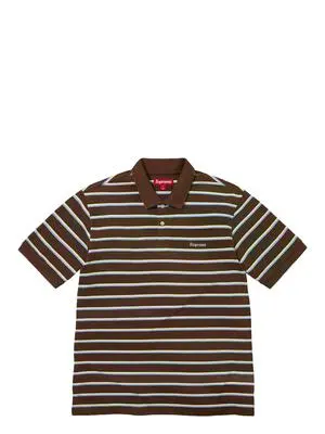 Supreme Striped Embroidered-logo Polo Shirt Brown
