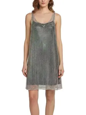 PRADA Rhinestone Embellished Mesh Mini Dress