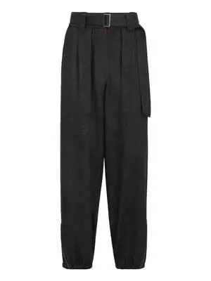 Brunello Cucinelli Virgin Wool And Cashmere Twill Flannel Loose Cargo Trousers With Monili - Grey