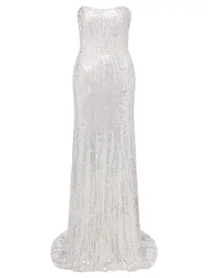 JENNY PACKHAM Floating Heart Sequined Strapless Gown