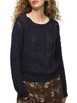 LUCKY BRAND Open Cable Crewneck Sweater