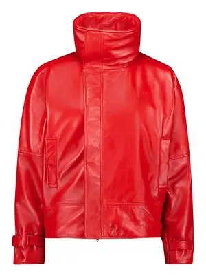 Balenciaga Balenciaga Women Arrotondato Leather Jacket With Engraved Lettering Logo On The Front Red