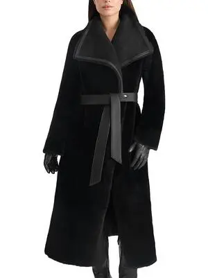 Mackage Marian Shearling Reversible Wrap Coat Black/black