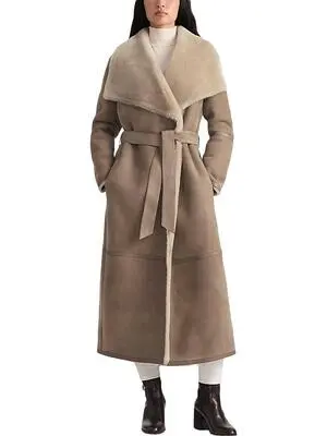 Mackage Marian Shearling Reversible Wrap Coat Truffle/taupe