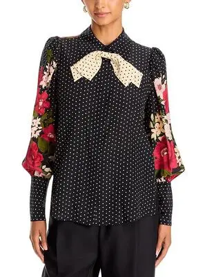 UNGARO Aviva Silk Mixed Print Blouse Black Multi