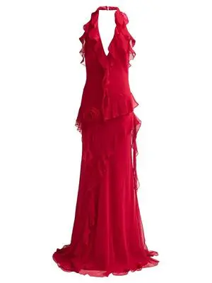 AMUR Lola Halterneck Ruffled A-line Gown