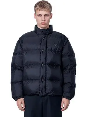 Prada Re-nylon Down Jacket With Removable Sleeves - Black
