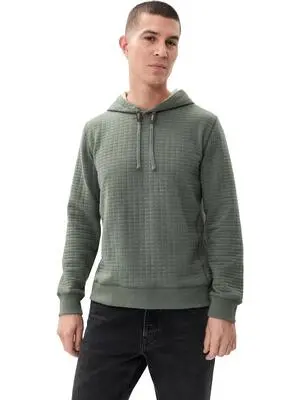 Billy Reid Box Quilt Hoodie Pullover Washed Grey