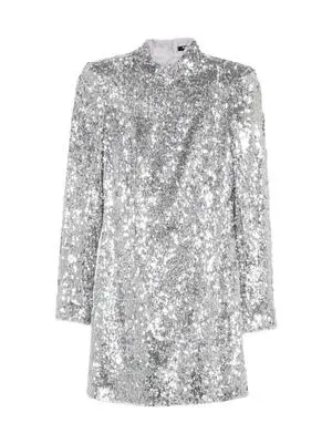 Balmain Balmain Women Sequin-Embellished High-Neck Mini Dress Silver