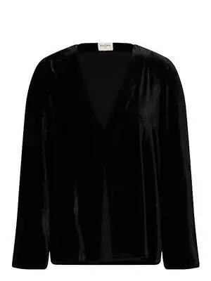 LE KASHA V-neck Long-sleeve Velvet Top M