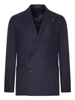 Tagliatore Tagliatore Men Double-Breasted Wool And Cashmere Blend Blazer Blue