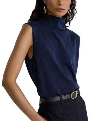 REISS Wool Blend Sparkle Top Dark Blue