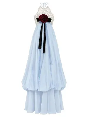 SALMA OSMAN Floral Appliqué Lace Gown