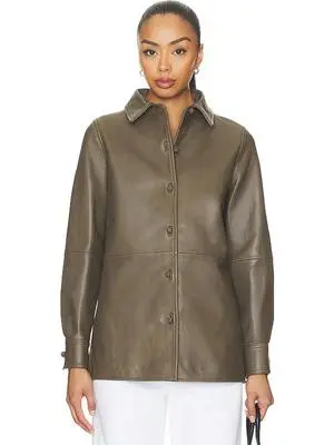 RÓHE Leather Pankou Closure Overshirt In Brown - Taupe