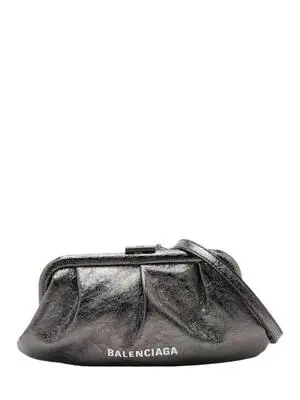 Balenciaga Xs Cloud Leather Clutch Bag Silver