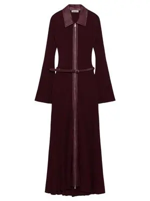 Simkhai Ismelle Knit Collared Zip-Front Midi Dress Red