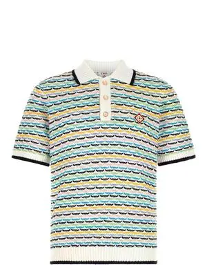 CASABLANCA Crochet-knit Logo-patch Polo Shirt