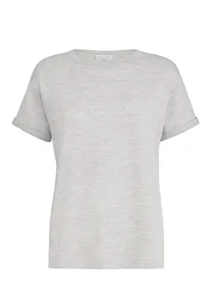 Brunello Cucinelli Cashmere-blend Sparkle Short-sleeve Sweater Grey