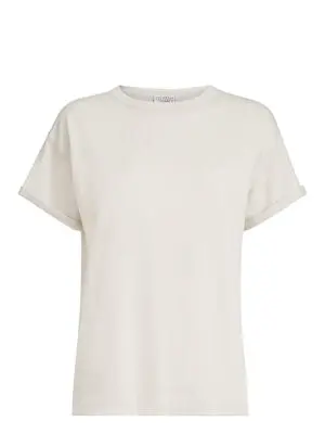 Brunello Cucinelli Cashmere-blend Sparkle Short-sleeve Sweater White