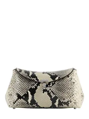 TOTEME Mini T-lock Python-embossed Clutch Black/ecru Grey