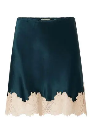DÔEN Giulietta Lace-trimmed Silk-charmeuse Mini Skirt Emerald