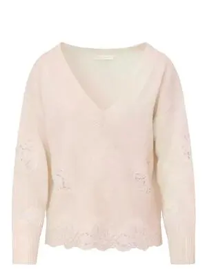 LoveShackFancy Ardena Lace-trimmed Sweater Neutrals