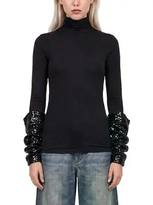 DARKPARK Sequin-embellished Ruched-sleeve Top