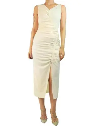 SELF-PORTRAIT Ruched Sleeveless Midi Dress
