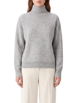 Max Mara Wool Turtleneck Jumper With Dropped Shoulders And Ribbed Trims Grey