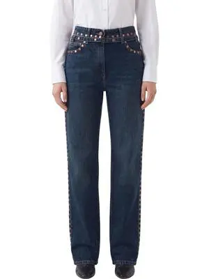 DRIES VAN NOTEN Persy Straight Fit Cotton Denim Jeans With Applied Studs