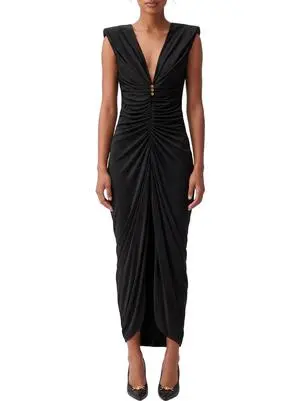 VERSACE Draped Off-the-shoulder Jersey Midi Sheath Dress