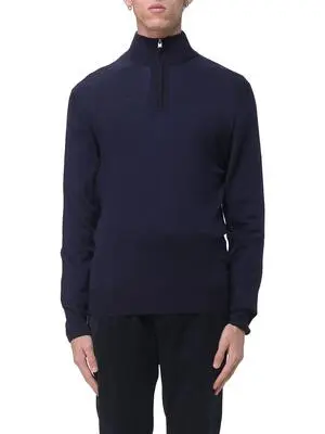 Canali Merino Wool Turtleneck Jumper With Half-zip Closure Blue
