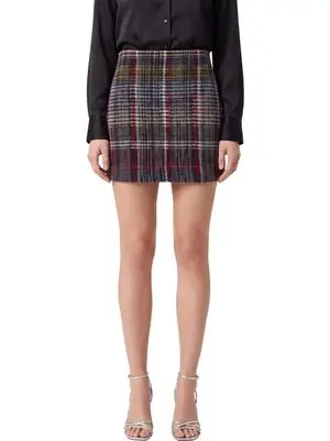 MISSONI Slim Fit Check Pattern Pure Wool Knit Pencil Mini Skirt