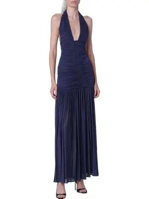Christopher Esber Pleated Halterneck Long Jersey Evening Gown Ink