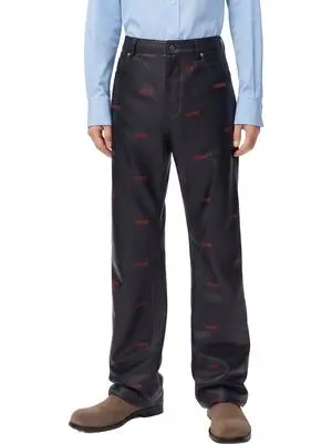 Loewe High-waisted Straight Trousers In Nappa Lambskin With Embroidered Logo - Black