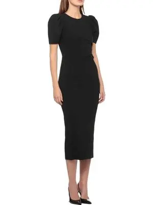Carolina Herrera Jersey Midi Sheath Dress With Puff Sleeves Black