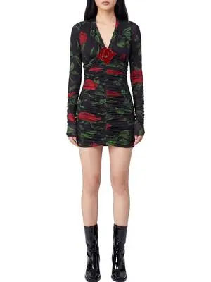 BLUMARINE Draped Sheath Mini Dress With Floral Pattern And V-neck