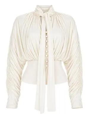 SELF-PORTRAIT Top In Jersey Con Colletto Annodato Ivory