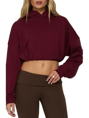 Princess Polly Mayse Bubble Hem Cropped Hoodie Cherry