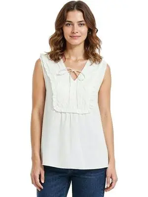 EXQUISE Chanler Sleeveless Tie Front Linen Blouse Ecru