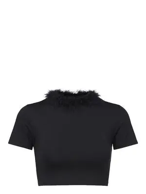 GUCCI Feather-trimmed Jersey Crop Top