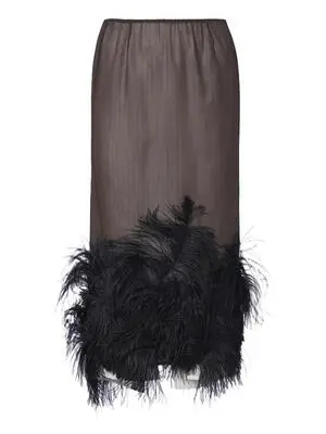 ATTICO Feather-trimmed Striped Midi Skirt