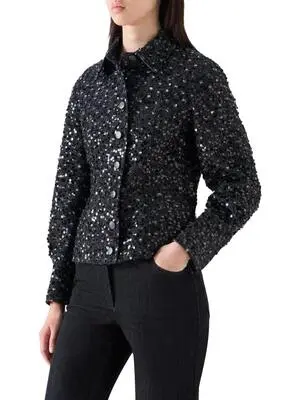 Akris Starry Sequined Denim Jacket - Black Denim