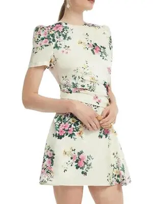 LEO LIN Elyse Ruched Floral-print Mini Dress Psy Prnt S